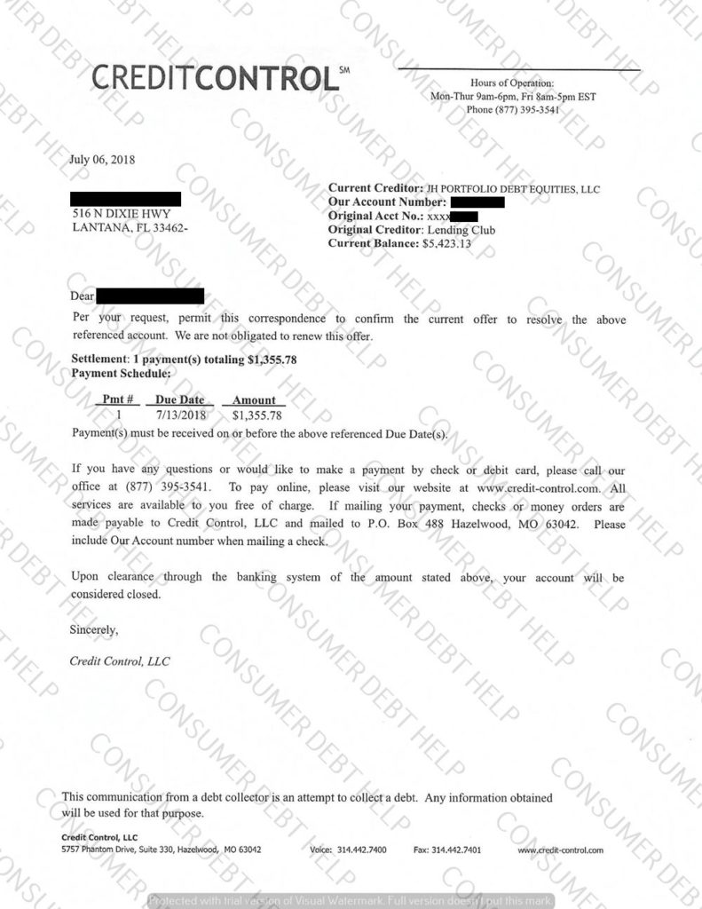 Settlement Letter from Lending Club/Web Bank – Consumer DEBT HELP ...