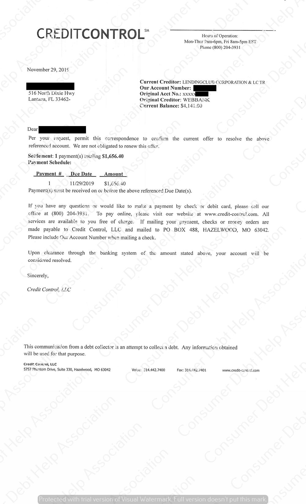 Settlement Letter from Lending Club/Web Bank – Consumer DEBT HELP ...